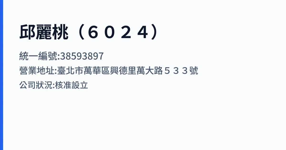 邱麗桃(6024) - 統編 38593897(臺北市) 公司登記資料與營業項目詳細圖表