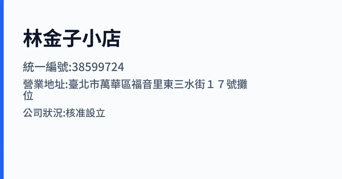 林金子小店 - 統編 38599724（臺北市） 公司登記資料與營業項目詳細圖表