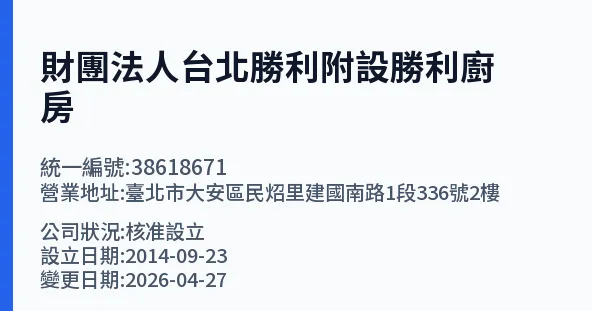 財團法人台北勝利附設勝利廚房的照片-統編 38618671(臺北市) 公司登記資料與營業項目詳細圖表