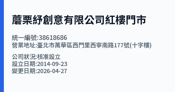 蘑栗紓創意有限公司紅樓門市的照片-統編 38618686(臺北市) 公司登記資料與營業項目詳細圖表