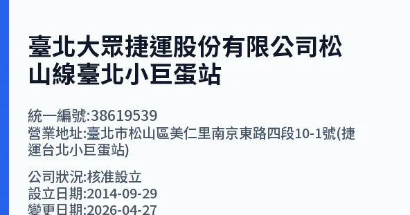 臺北大眾捷運股份有限公司松山線臺北小巨蛋站的照片-統編 38619539(臺北市) 公司登記資料與營業項目詳細圖表