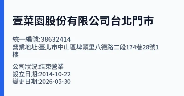 壹菜園股份有限公司台北門市的照片-統編 38632414(臺北市) 公司登記資料與營業項目詳細圖表