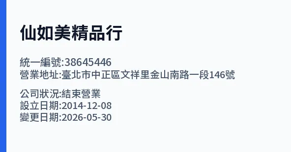 仙如美精品行的照片-統編 38645446(臺北市) 公司登記資料與營業項目詳細圖表