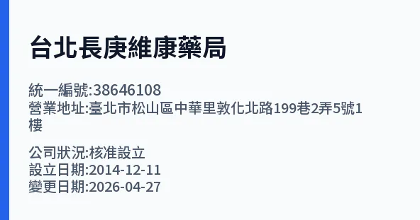 台北長庚維康藥局的照片-統編 38646108(臺北市) 公司登記資料與營業項目詳細圖表
