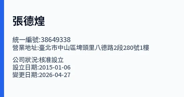 張德煌的照片-統編 38649338(臺北市) 公司登記資料與營業項目詳細圖表