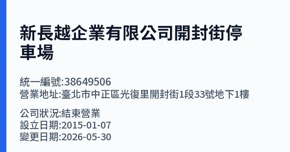 新長越企業有限公司開封街停車場的照片-統編 38649506(臺北市) 公司登記資料與營業項目詳細圖表