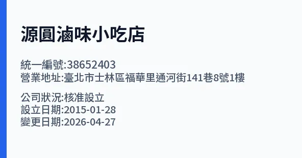 源圓滷味小吃店的照片-統編 38652403(臺北市) 公司登記資料與營業項目詳細圖表