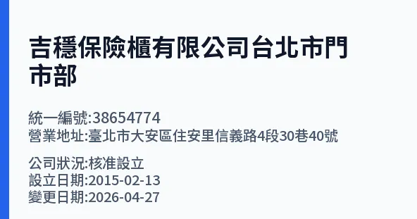 吉穩保險櫃有限公司台北市門市部的照片-統編 38654774(臺北市) 公司登記資料與營業項目詳細圖表