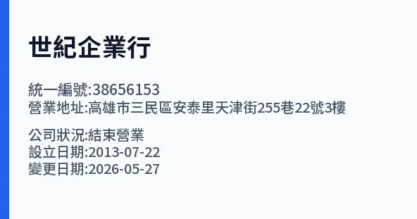 世紀企業行的照片-統編 38656153(高雄市) 公司登記資料與營業項目詳細圖表
