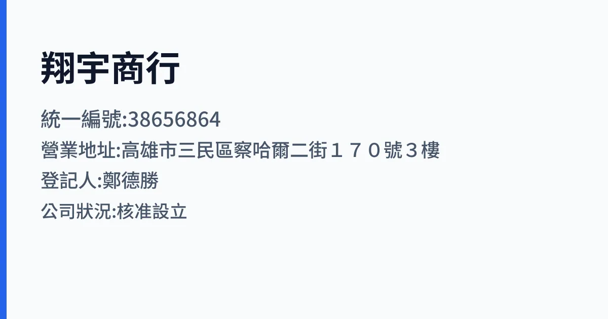 翔宇商行 - 統編 38656864(高雄市) 公司登記資料與營業項目詳細圖表