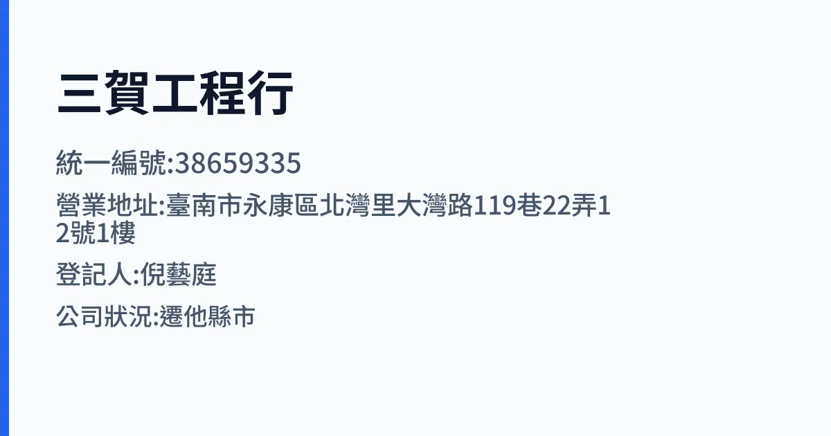 三賀工程行 - 統編 38659335(高雄市) 公司登記資料與營業項目詳細圖表