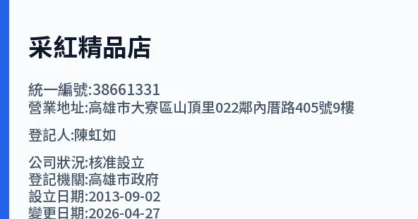 采紅精品店的照片-統編 38661331(高雄市) 公司登記資料與營業項目詳細圖表