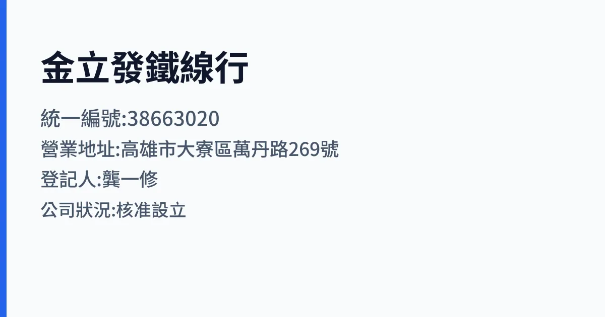金立發鐵線行 - 統編 38663020(高雄市) 公司登記資料與營業項目詳細圖表