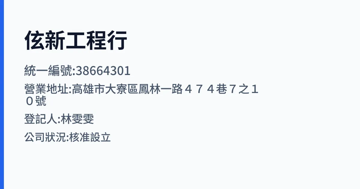 伭新工程行 - 統編 38664301(高雄市) 公司登記資料與營業項目詳細圖表