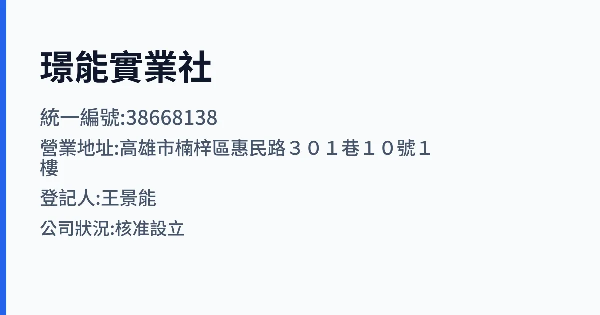 璟能實業社 - 統編 38668138(高雄市) 公司登記資料與營業項目詳細圖表