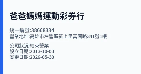 爸爸媽媽運動彩券行的照片-統編 38668334(高雄市) 公司登記資料與營業項目詳細圖表
