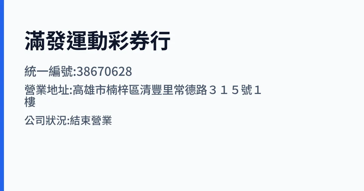 滿發運動彩券行 - 統編 38670628(高雄市) 公司登記資料與營業項目詳細圖表