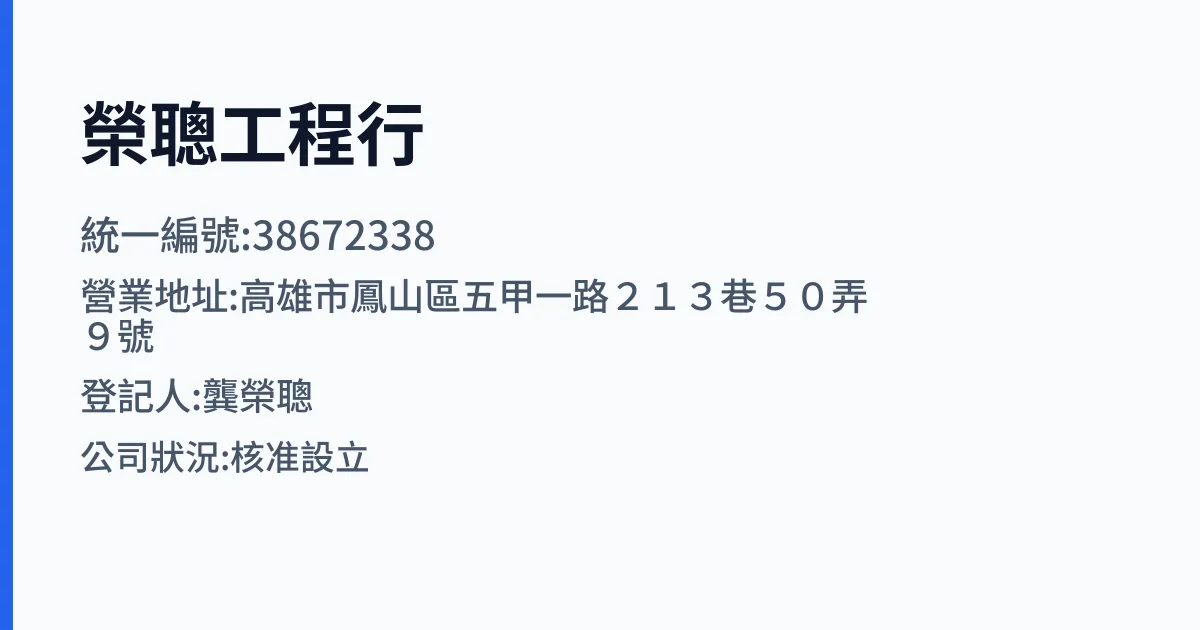 榮聰工程行 - 統編 38672338(高雄市) 公司登記資料與營業項目詳細圖表