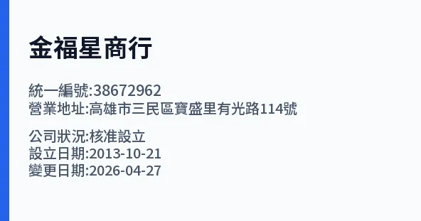 金福星商行的照片-統編 38672962(高雄市) 公司登記資料與營業項目詳細圖表