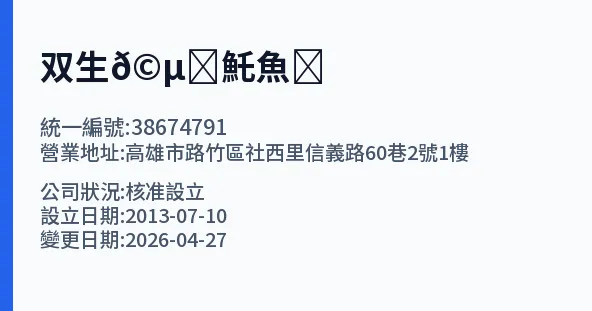 双生𩵚魠魚焿的照片-統編 38674791(高雄市) 公司登記資料與營業項目詳細圖表