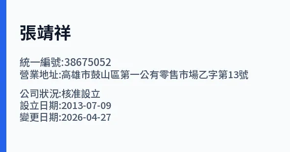 張靖祥的照片-統編 38675052(高雄市) 公司登記資料與營業項目詳細圖表