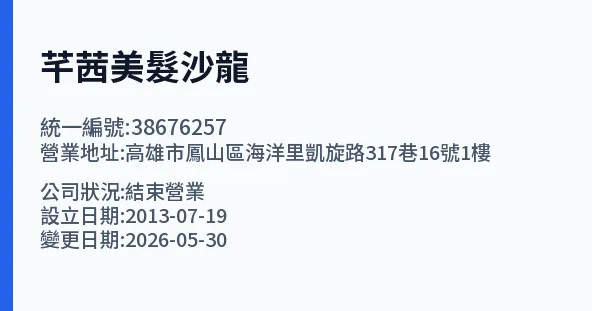 芊茜美髮沙龍的照片-統編 38676257(高雄市) 公司登記資料與營業項目詳細圖表