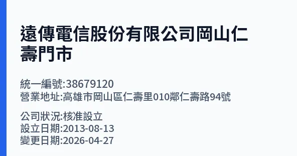 遠傳電信股份有限公司岡山仁壽門市的照片-統編 38679120(高雄市) 公司登記資料與營業項目詳細圖表