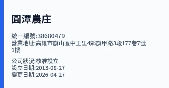 圓潭農庄的照片-統編 38680479(高雄市) 公司登記資料與營業項目詳細圖表