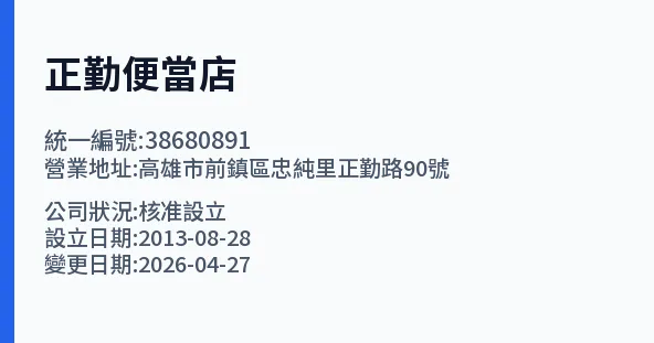 正勤便當店的照片-統編 38680891(高雄市) 公司登記資料與營業項目詳細圖表