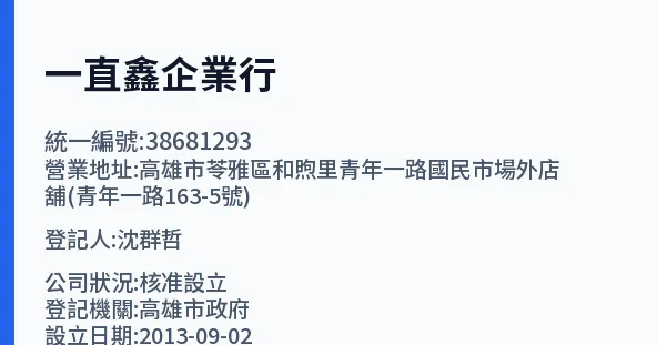 一直鑫企業行的照片-統編 38681293(高雄市) 公司登記資料與營業項目詳細圖表
