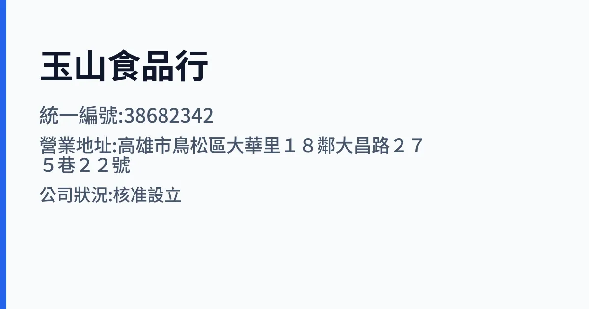 玉山食品行 - 統編 38682342（高雄市） 公司登記資料與營業項目詳細圖表