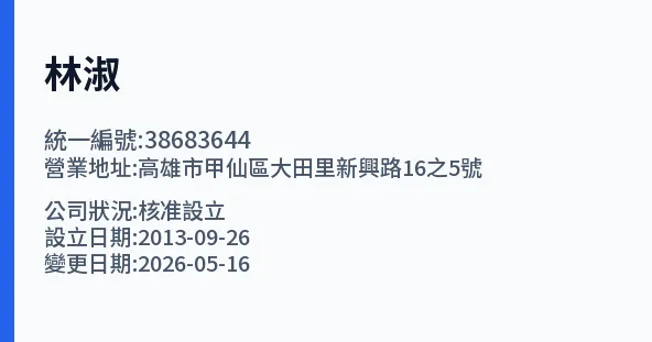 林淑的照片-統編 38683644(高雄市) 公司登記資料與營業項目詳細圖表