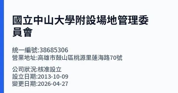 國立中山大學附設場地管理委員會的照片-統編 38685306(高雄市) 公司登記資料與營業項目詳細圖表