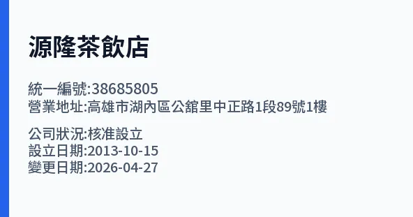 源隆茶飲店的照片-統編 38685805(高雄市) 公司登記資料與營業項目詳細圖表