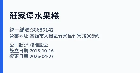 莊家堡水果棧的照片-統編 38686142(高雄市) 公司登記資料與營業項目詳細圖表