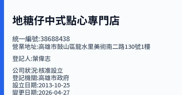 地糖仔中式點心專門店的照片-統編 38688438(高雄市) 公司登記資料與營業項目詳細圖表