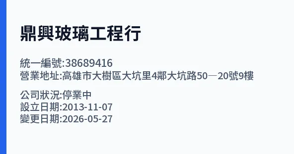 鼎興玻璃工程行的照片-統編 38689416(高雄市) 公司登記資料與營業項目詳細圖表