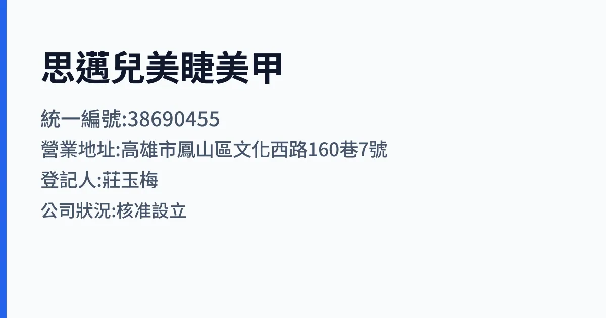 思邁兒美睫美甲 - 統編 38690455(高雄市) 公司登記資料與營業項目詳細圖表