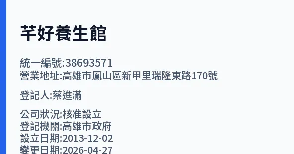 芊好養生館的照片-統編 38693571(高雄市) 公司登記資料與營業項目詳細圖表