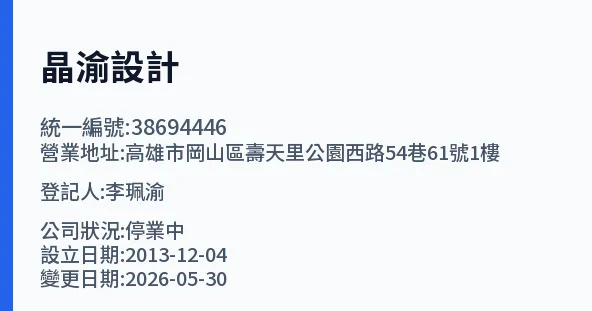 晶渝設計的照片-統編 38694446(高雄市) 公司登記資料與營業項目詳細圖表
