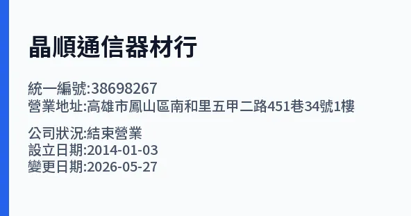 晶順通信器材行的照片-統編 38698267(高雄市) 公司登記資料與營業項目詳細圖表