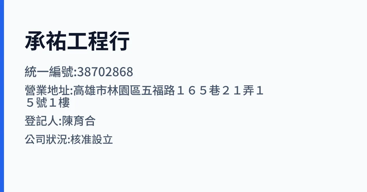 承祐工程行 - 統編 38702868(高雄市) 公司登記資料與營業項目詳細圖表