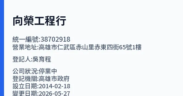 向榮工程行的照片-統編 38702918(高雄市) 公司登記資料與營業項目詳細圖表
