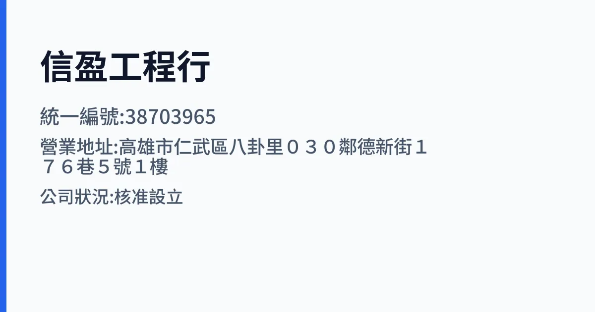 信盈工程行 - 統編 38703965(高雄市) 公司登記資料與營業項目詳細圖表