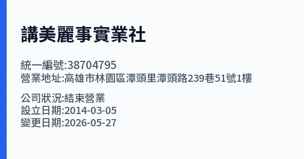 講美麗事實業社的照片-統編 38704795(高雄市) 公司登記資料與營業項目詳細圖表