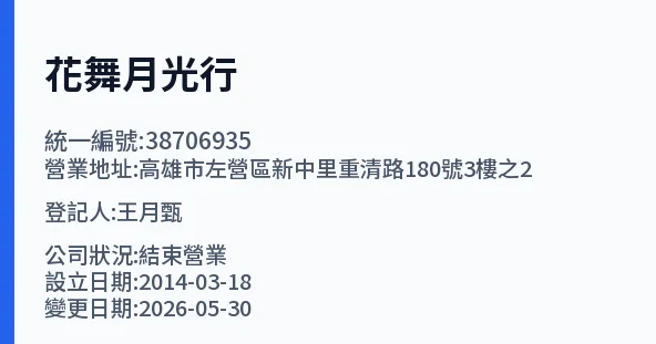 花舞月光行的照片-統編 38706935(高雄市) 公司登記資料與營業項目詳細圖表