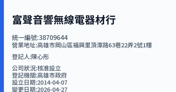 富聲音響無線電器材行的照片-統編 38709644(高雄市) 公司登記資料與營業項目詳細圖表
