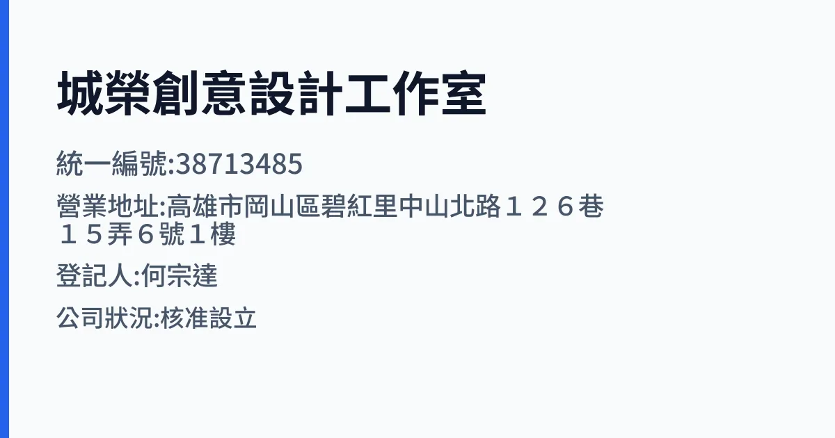 城榮創意設計工作室 - 統編 38713485(高雄市) 公司登記資料與營業項目詳細圖表