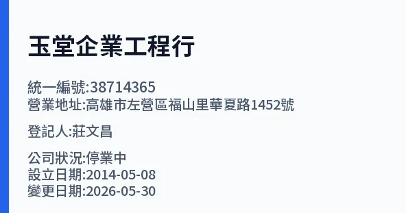 玉堂企業工程行的照片-統編 38714365(高雄市) 公司登記資料與營業項目詳細圖表