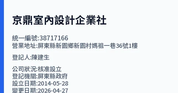 京鼎室內設計企業社的照片-統編 38717166(屏東縣) 公司登記資料與營業項目詳細圖表